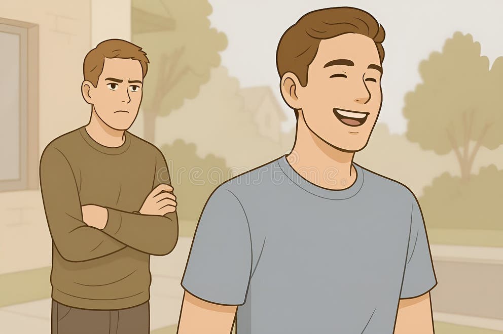 Jealous Man Looking at Laughing Friend Stock Illustration ...