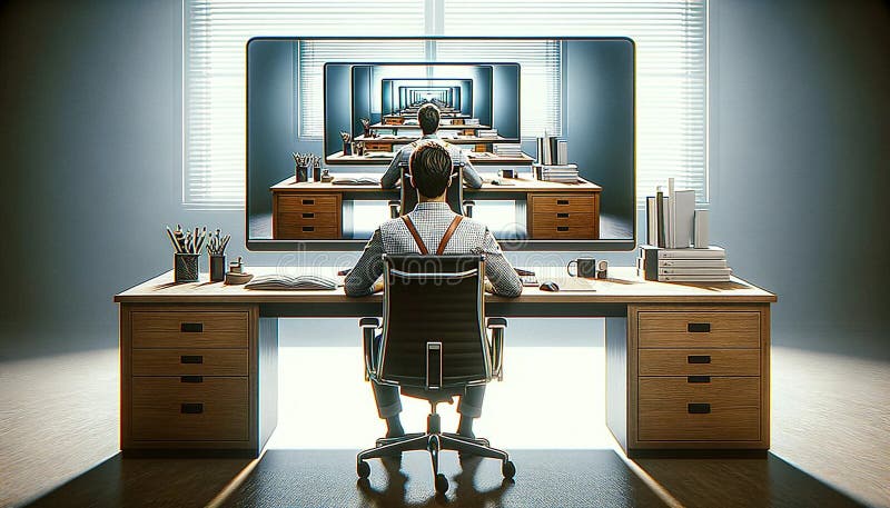 AI-Generated Image: Man Working at Desk with Infinite Droste Effect ...