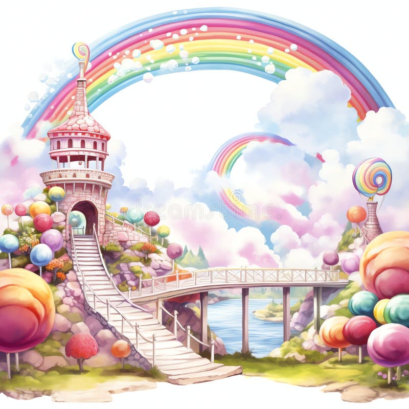 Marshmallow Cloud Bridge Beautiful Sweets Candyland Fairytale Stock Illustration - Illustration ...