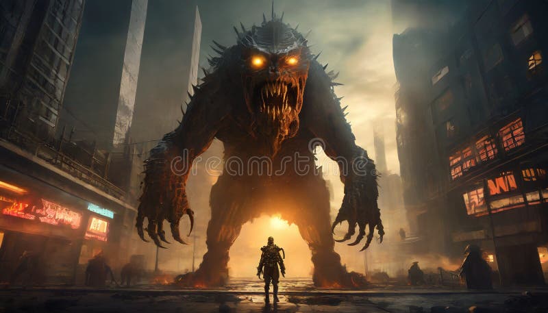 Giant Monster Invading City Stock Illustration - Illustration of ...