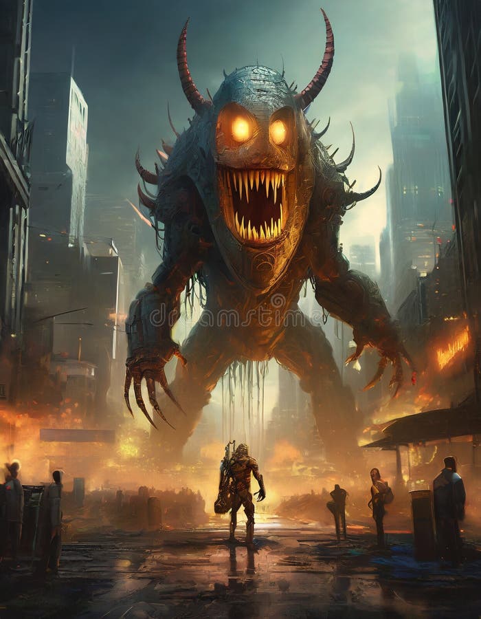 Giant Monster Invading City Stock Illustration - Illustration of ...