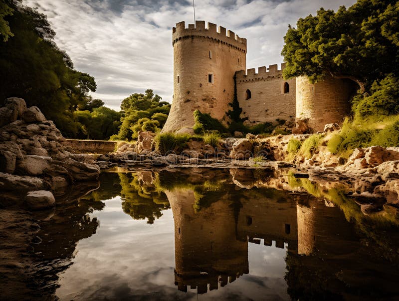 Reflective Castle Moat. Generative Ai Stock Illustration - Illustration ...