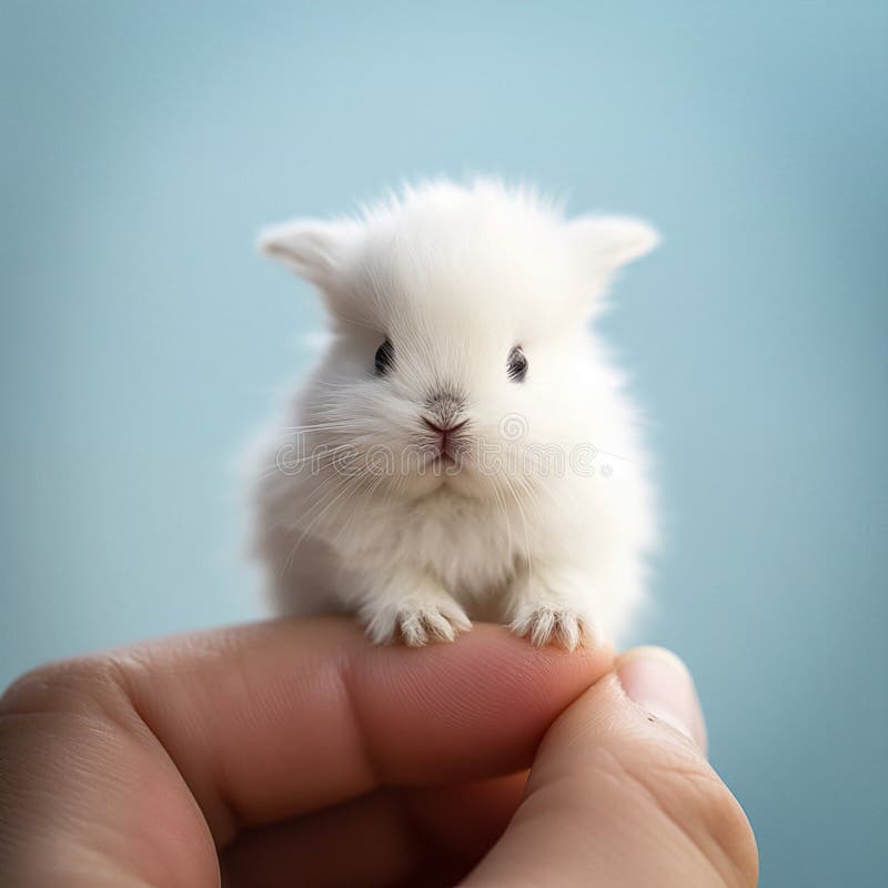 AI-Generated Image of a Miniature White Rabbit on a Human Finger Stock ...