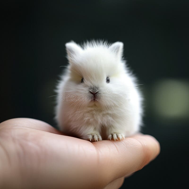 AI-Generated Image of a Miniature White Rabbit on a Human Finger Stock ...