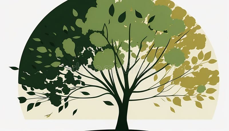 Modern Round Tree in Minimalist Vector Art Style, Made with Generative ...