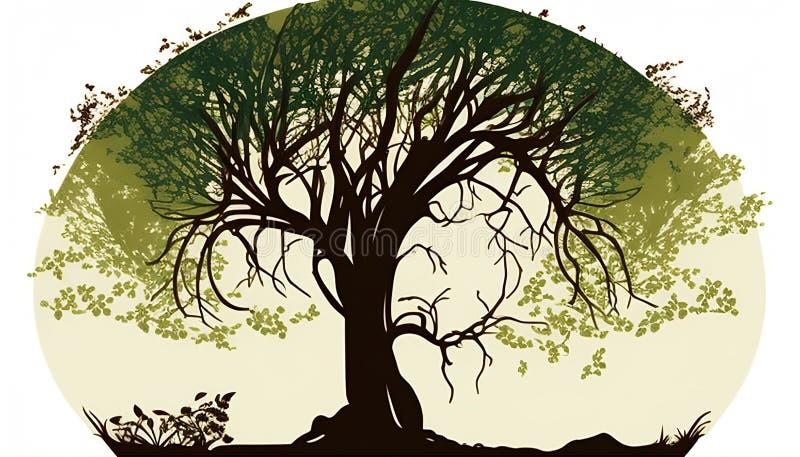 Modern Round Tree in Minimalist Vector Art Style, Made with Generative ...