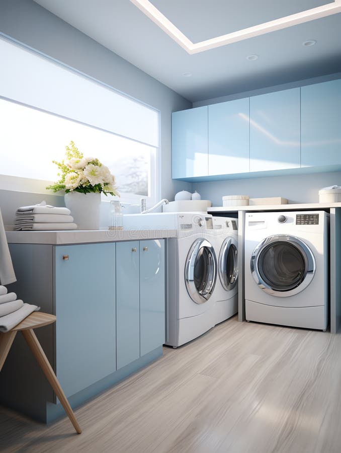 Modern Home Laundry Room with Blue Tones Beautiful Design Stock ...