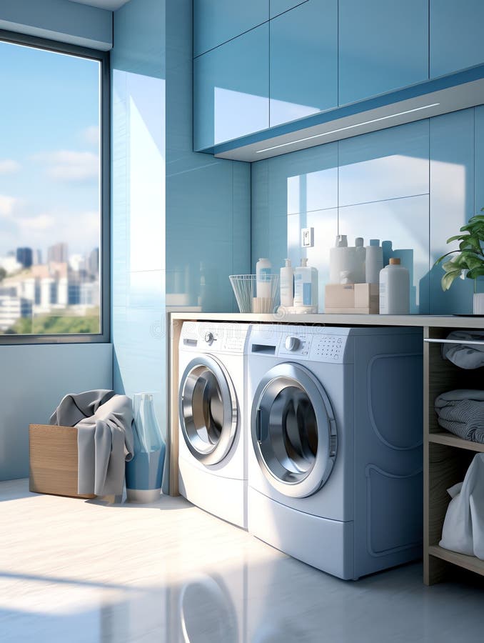 Modern Home Laundry Room with Blue Tones Beautiful Design Stock ...