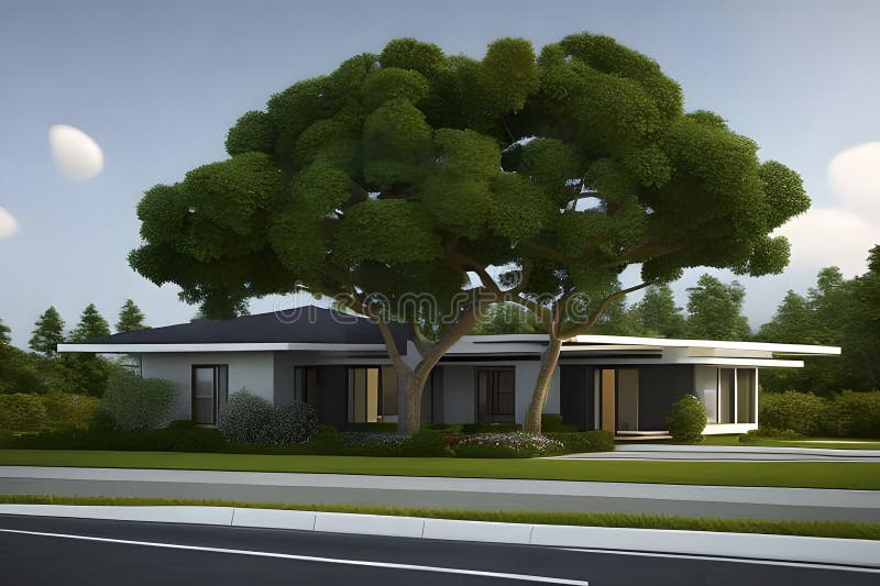 A House Built Around a Tree Stock Illustration - Illustration of wall ...