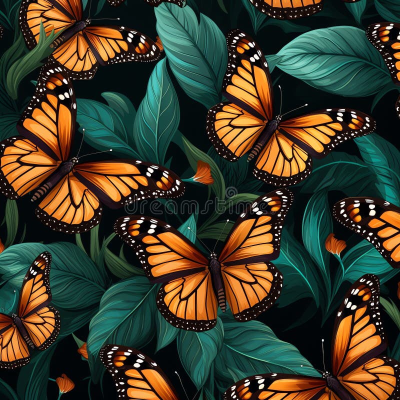 Monarch Butterflies Background, Design Seamless Pattern Stock ...