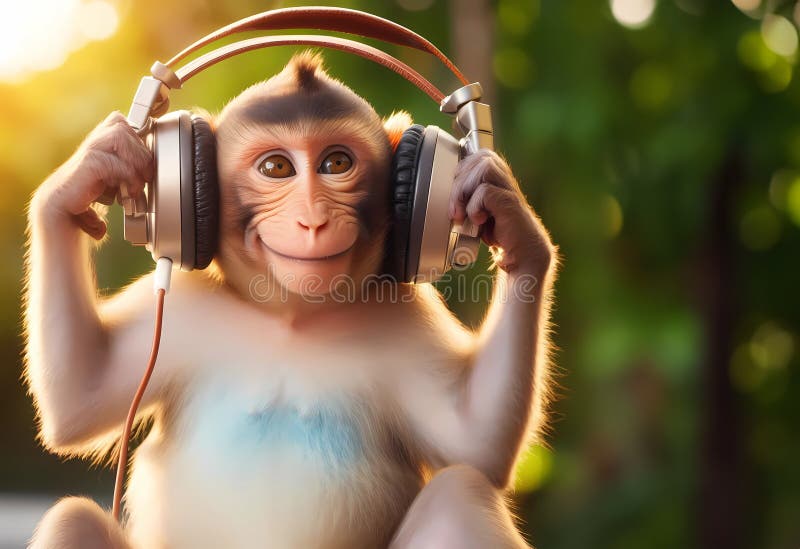 Monkey with headphones stock illustration. Illustration of costume ...
