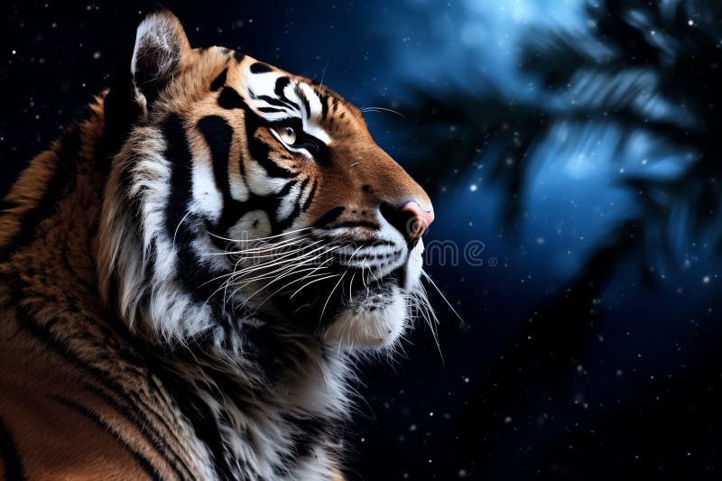 Moonlit Tiger Stripe Fantasy Sky Night Gazing Stock Illustration ...