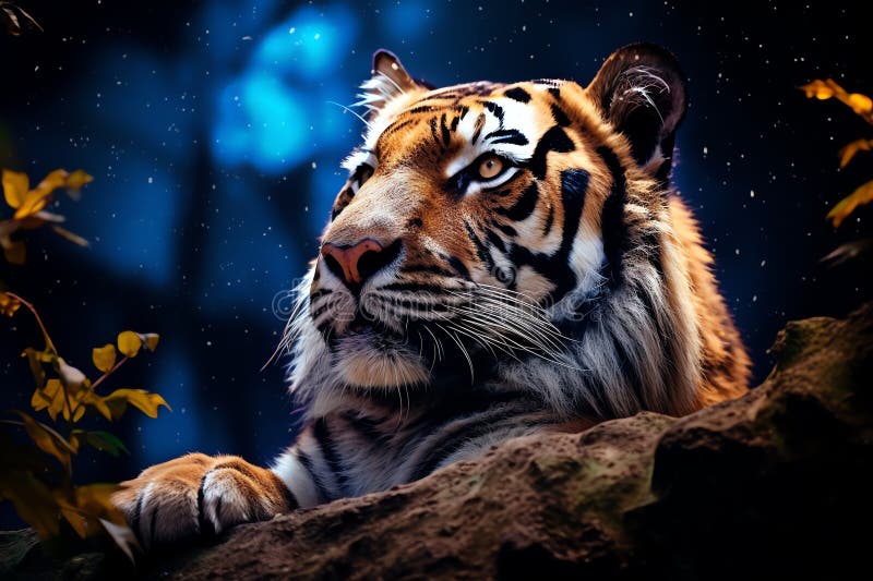 Moonlit Tiger Stripe Fantasy Sky Night Gazing Stock Illustration ...