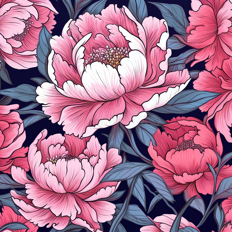 Moroccan Peonies Flowers Background Pattern Wallpaper Vector Stock ...