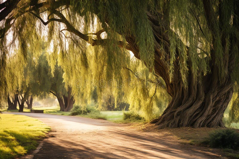 Mystic Willow Tree Arching Over a Paved Path Beautiful Nature Wonder ...