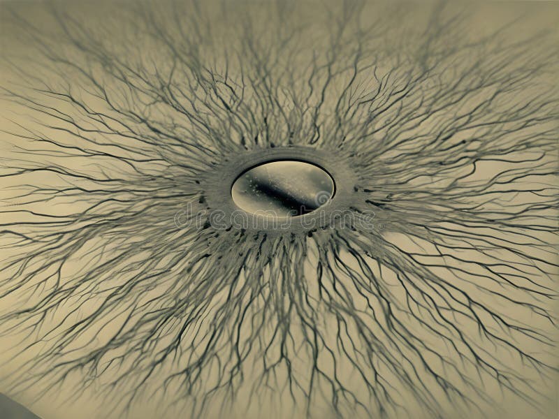 Black and White Tentrils Emerging from a Silicon Chip, Electron ...