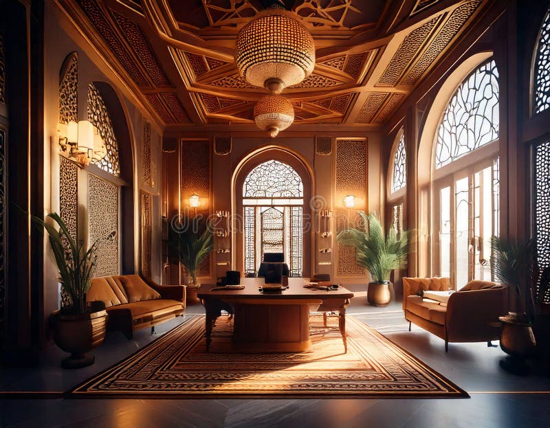 AI Generated Image of a Luxurious Office with Arabian Decoration Stock ...