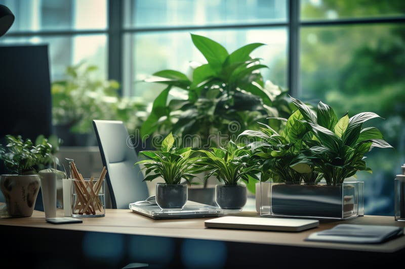 An Office with a Lot of Plants on the Wall. AI Generative Image. Stock ...