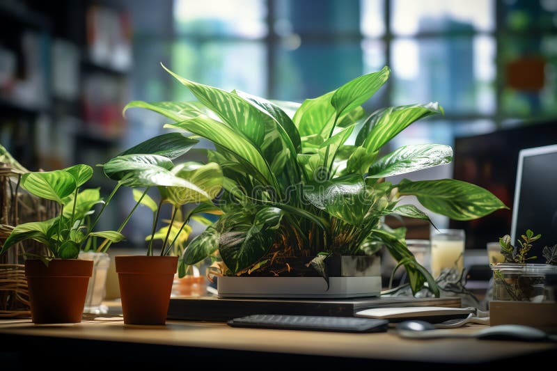 Office Plants on Desks Work Office Background Stock Illustration ...