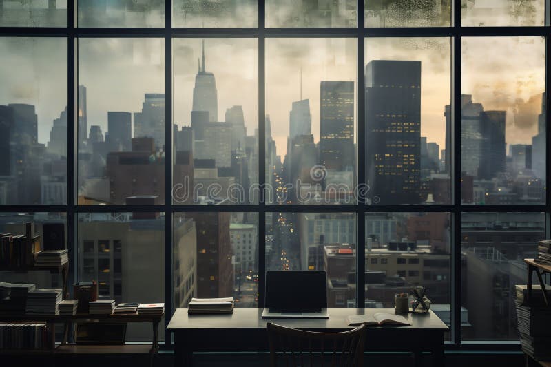 Office Window View Work Office Background Stock Illustration ...