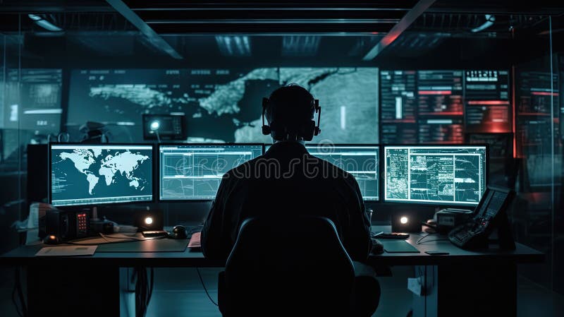 Security Guard Monitoring the Security System in a Surveillance Room ...