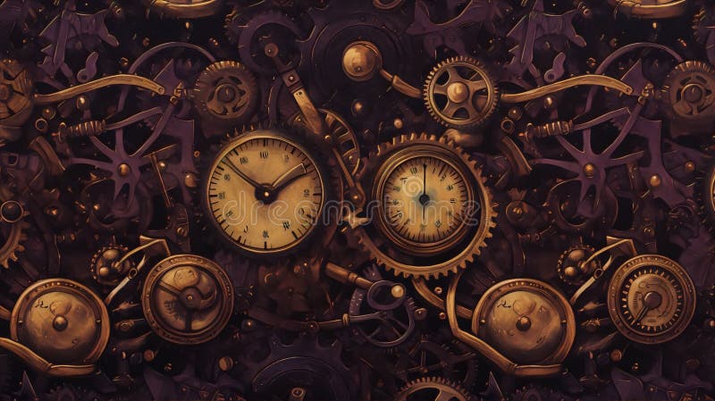 Steampunk Collage of Clocks and Gears with a Dark Background Stock ...