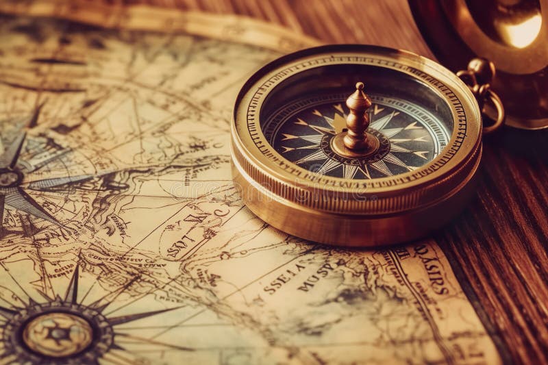 AI Generated Image of Old Compass and Map Stock Illustration ...