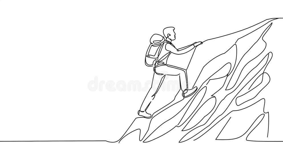 One Continuous Line Drawing of Someone Climbing a Mountain, Doodle ...