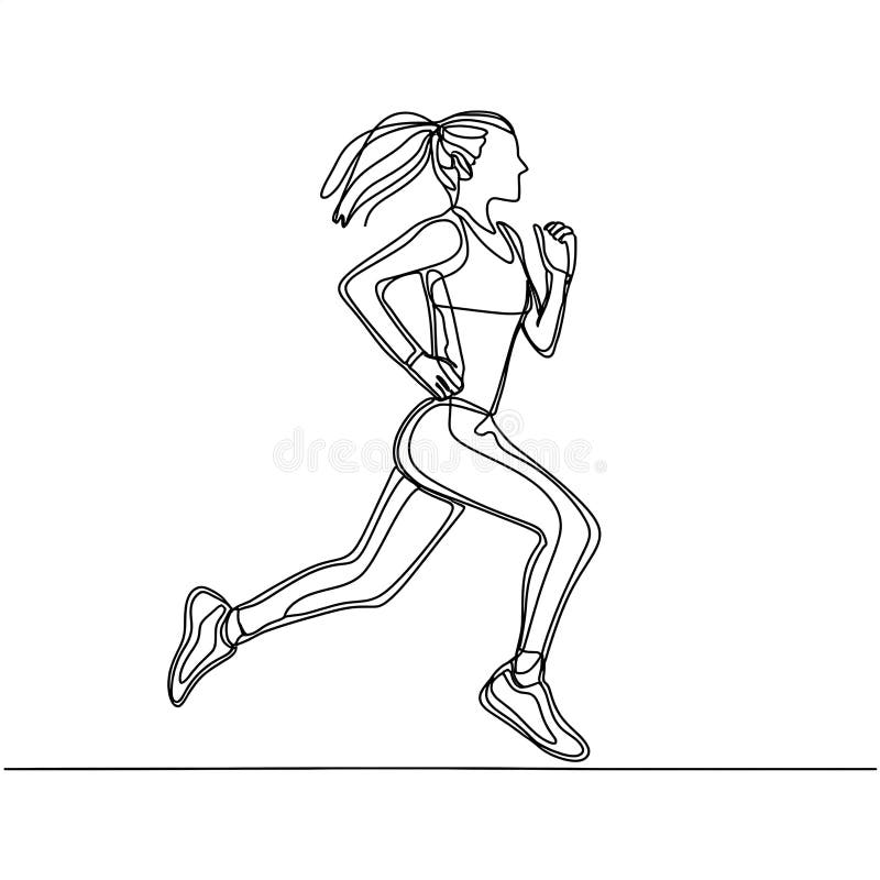 One Continuous Line Drawing of Woman Jogging Runner, Doodle Vector ...