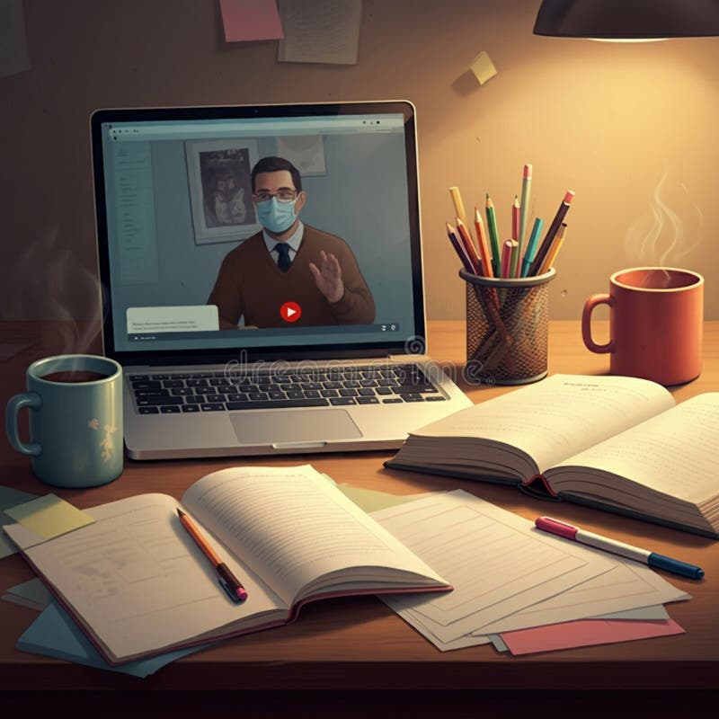 AI-Generated Image: Online Learning Session with Masked Man on Video ...