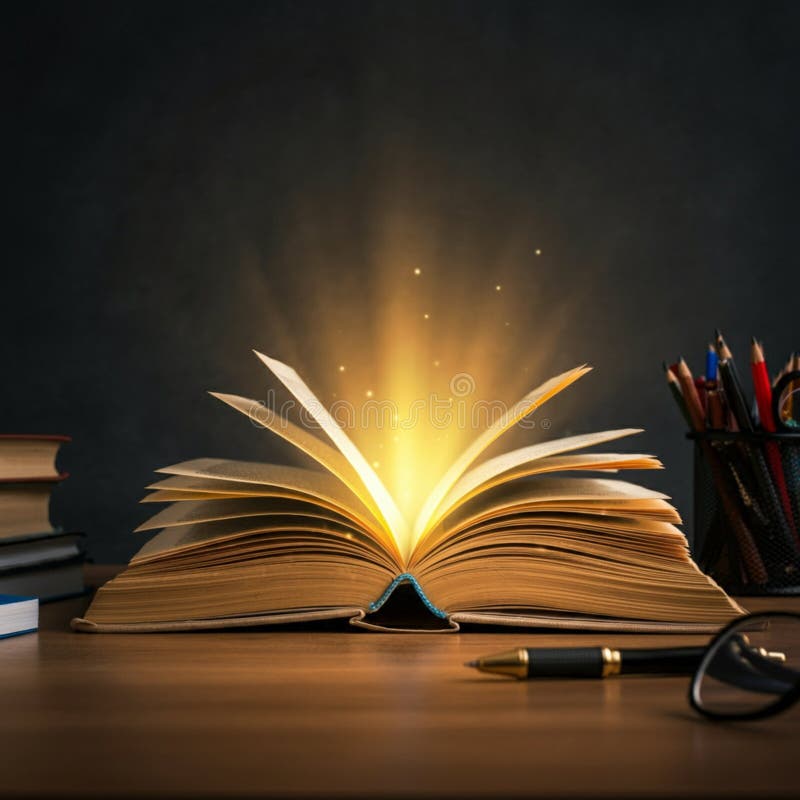 AI-Generated Image: Open Book with Light Emanating from Pages on Desk ...