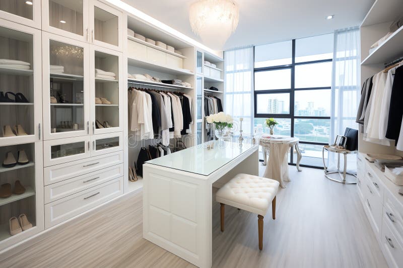 Panel Style Custom Walk in Closet with a Dressing Table Royal Gold ...