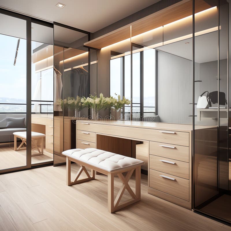 Panel Style Custom Walk in Closet with a Dressing Table Royal Gold ...