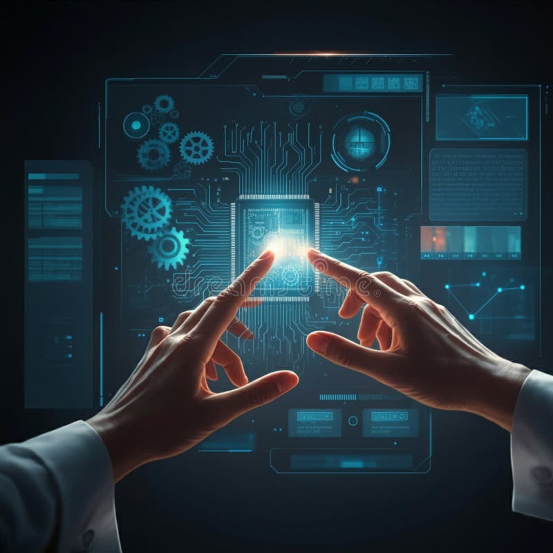 AI-Generated Image: Person Interacting with Glowing Futuristic ...