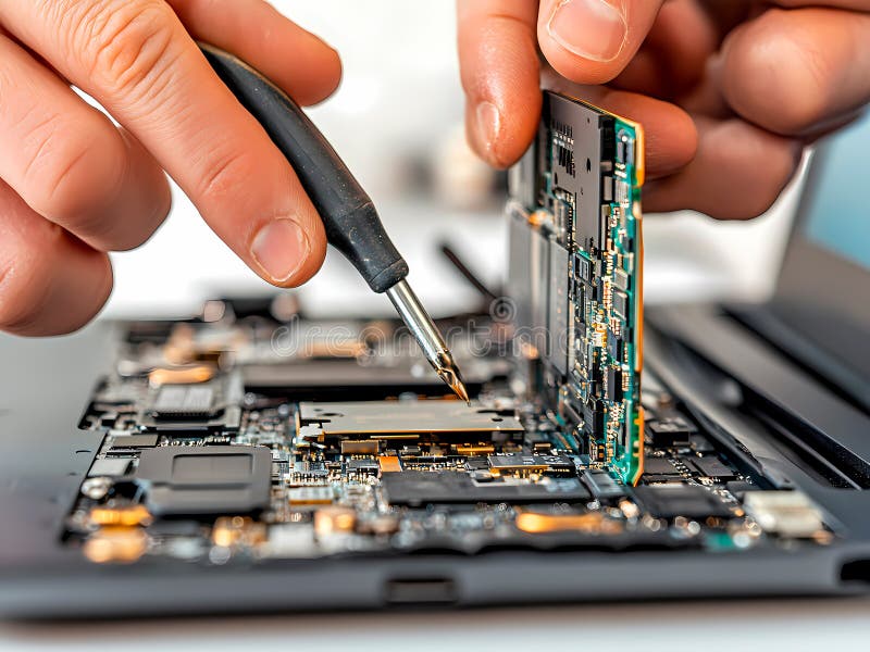 AI-Generated Image of a Person is Working on a Laptop Computer, Fixing ...