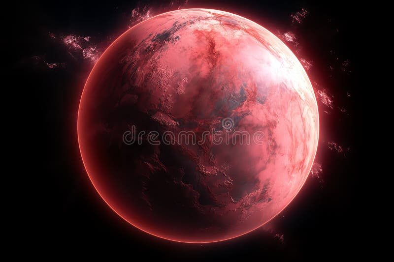 Pink Earth Illustration with Backlight in Outer Space, Solar System ...