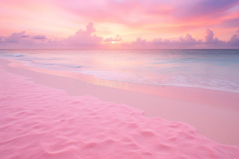 Pink Sand Beach at Sunset, Pink Life Stock Illustration - Illustration ...