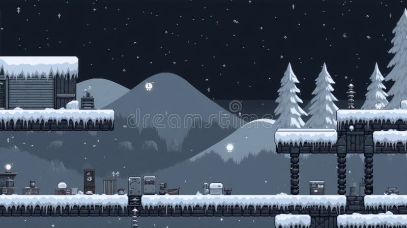 A Pixel Art Platformer Game Level with a Snowy Theme Stock Image ...