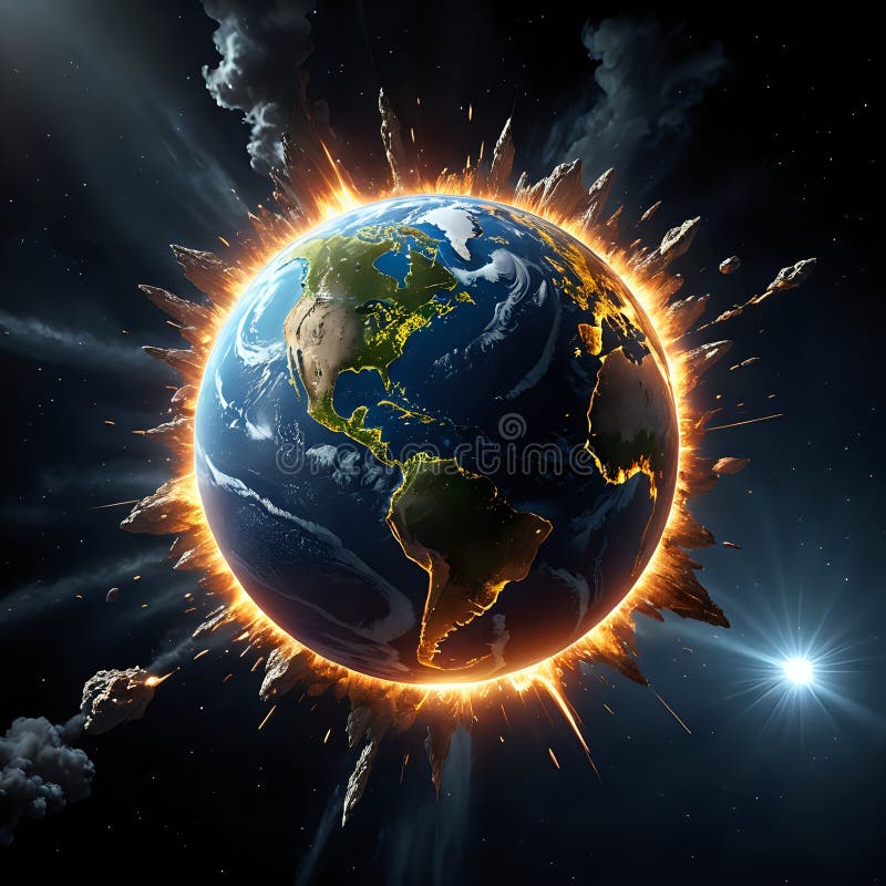 AI Generated Image Planet Earth Exploding in Flames Stock Photo - Image ...