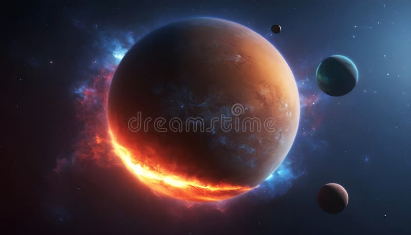An Image of a Planet with Two Planets and a Star, with Bright Red and ...
