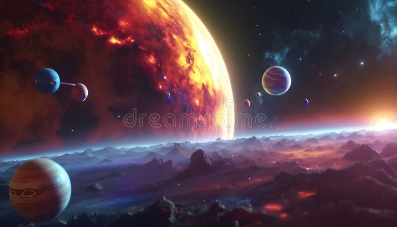 An Image of Planets in Space Environment with Sun and Stones Stock ...