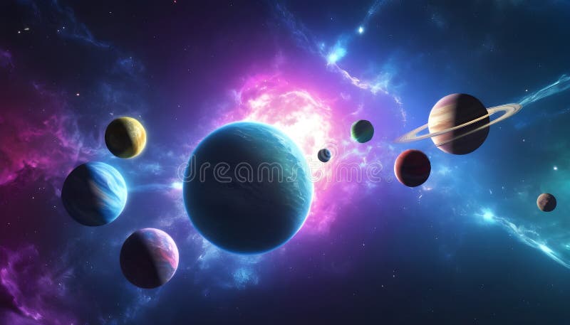 An Image of Planets in Space Solar Systems, with Bright Pink Ambience ...