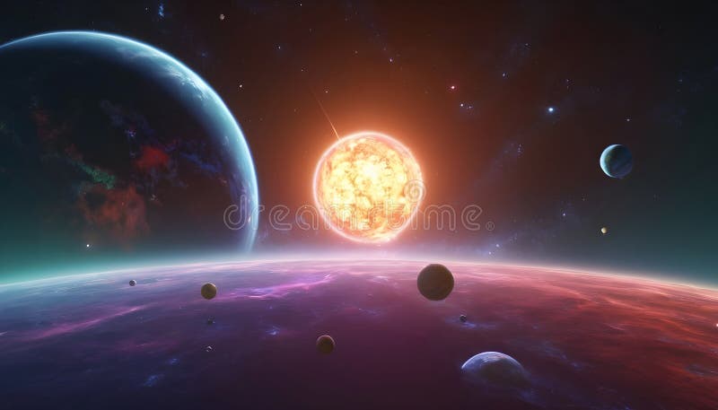 An Image of Planets and Sun in Space Solar System Stock Illustration ...