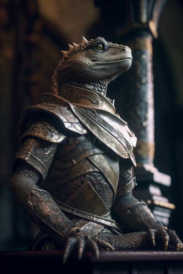 Portrait of the Lizard Knight Wearing Armor Stock Photo - Image of ...