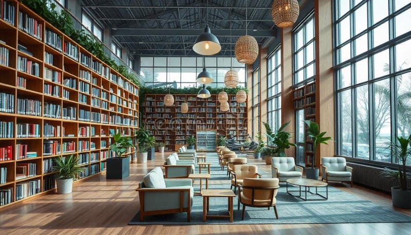 Calming Library Interior with Cozy Reading Nooks and Abundant Natural ...