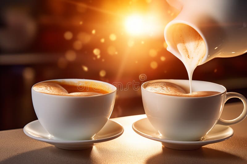 Pouring Coffee into the White Coffee Cups Stock Illustration ...
