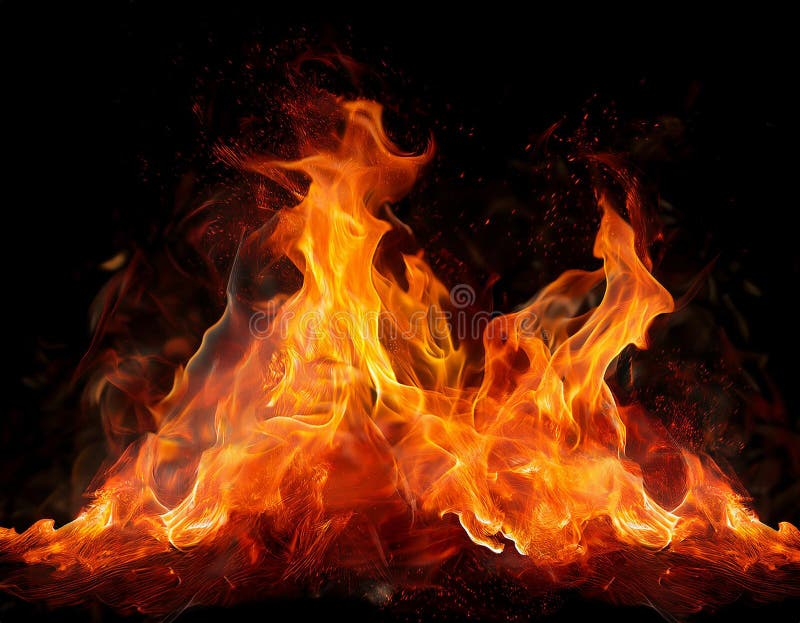 Flame Burst: Intense Orange, Red, and Yellow Fire on Black Background ...