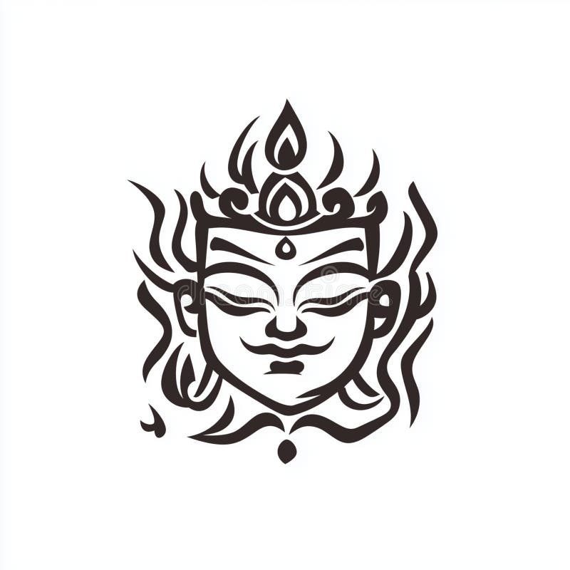 Black and White Drawing of a Hindu Deity S Face Stock Illustration ...