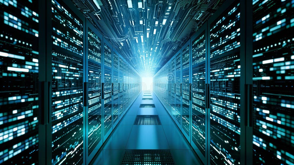 Blue Database Server Tunnel Leading To Light Stock Illustration ...