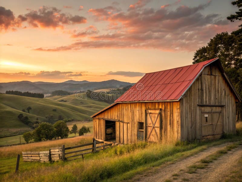 A Rustic Barn in a Countryside Setting during Sunset Stock Image ...